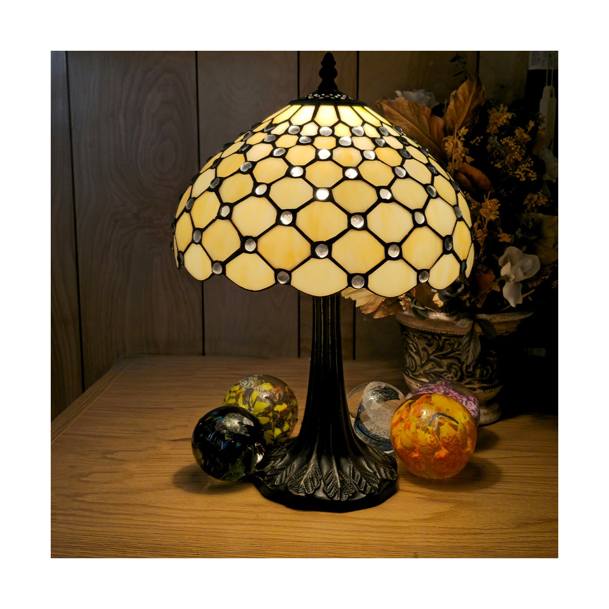 83121-Stone Stained Glass Lamp with Satin Bronze Finish Base | Rainbow ...