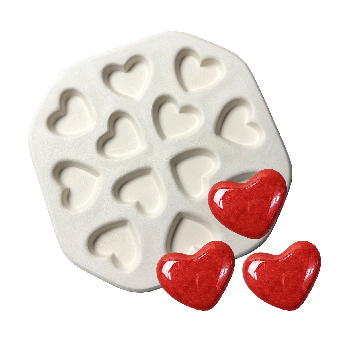 47713-Twelve Small Hearts Mold | Rainbow Art Glass