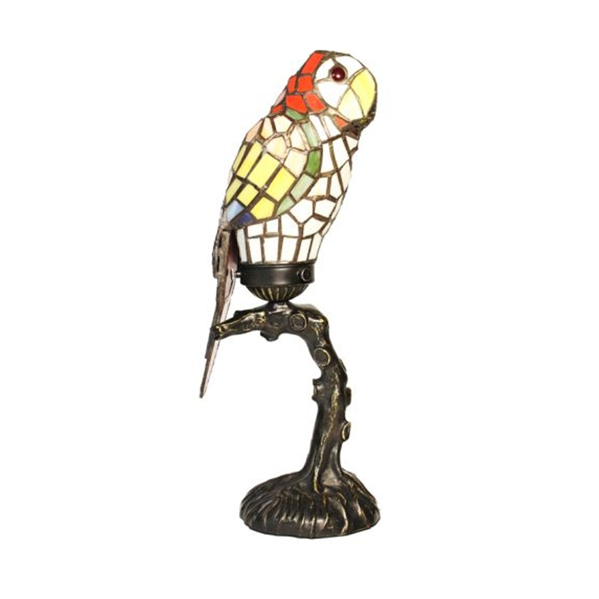 83189-Red Parrot Stained Glass Lamp with Satin Bronze Finish Base ...